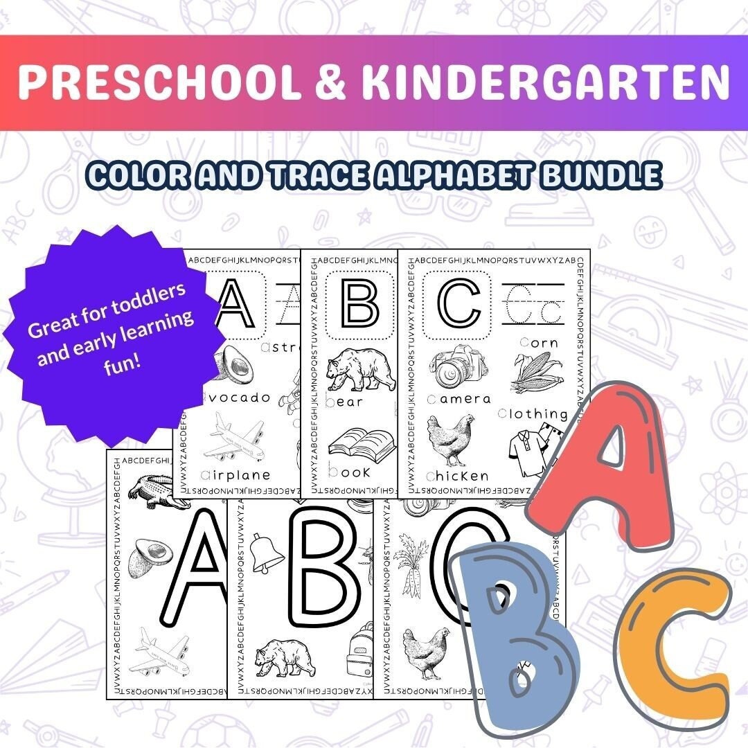 Learn the Alphabet Color and Trace Bundle - Etsy
