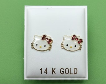 14K Gold Hello Kitty Stud Earrings for Kids - Etsy