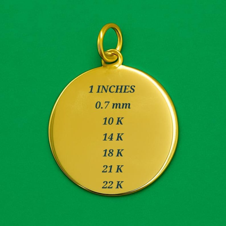 Gold Round Pendant 10K 14K 18K 21K 22K Custom Engraved Name Necklace or ...