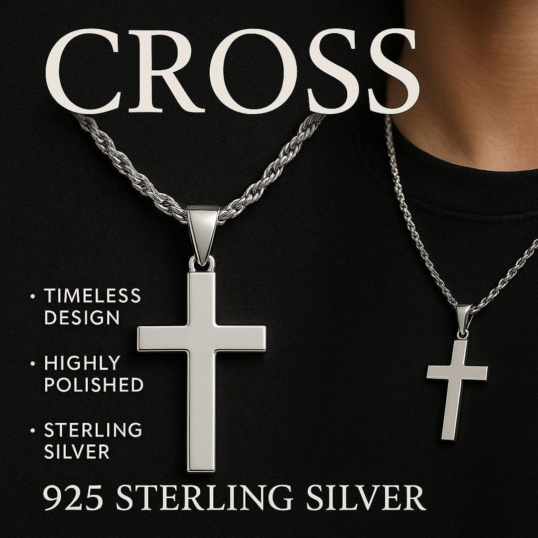 925 Sterling Silver Men's Cross Necklace - Etsy