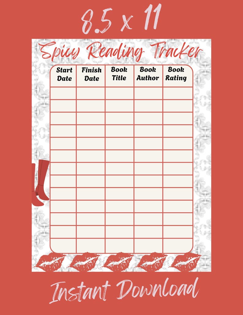 Spicy Reading Tracker Printable | Romance & Dark Romance Book Log ...