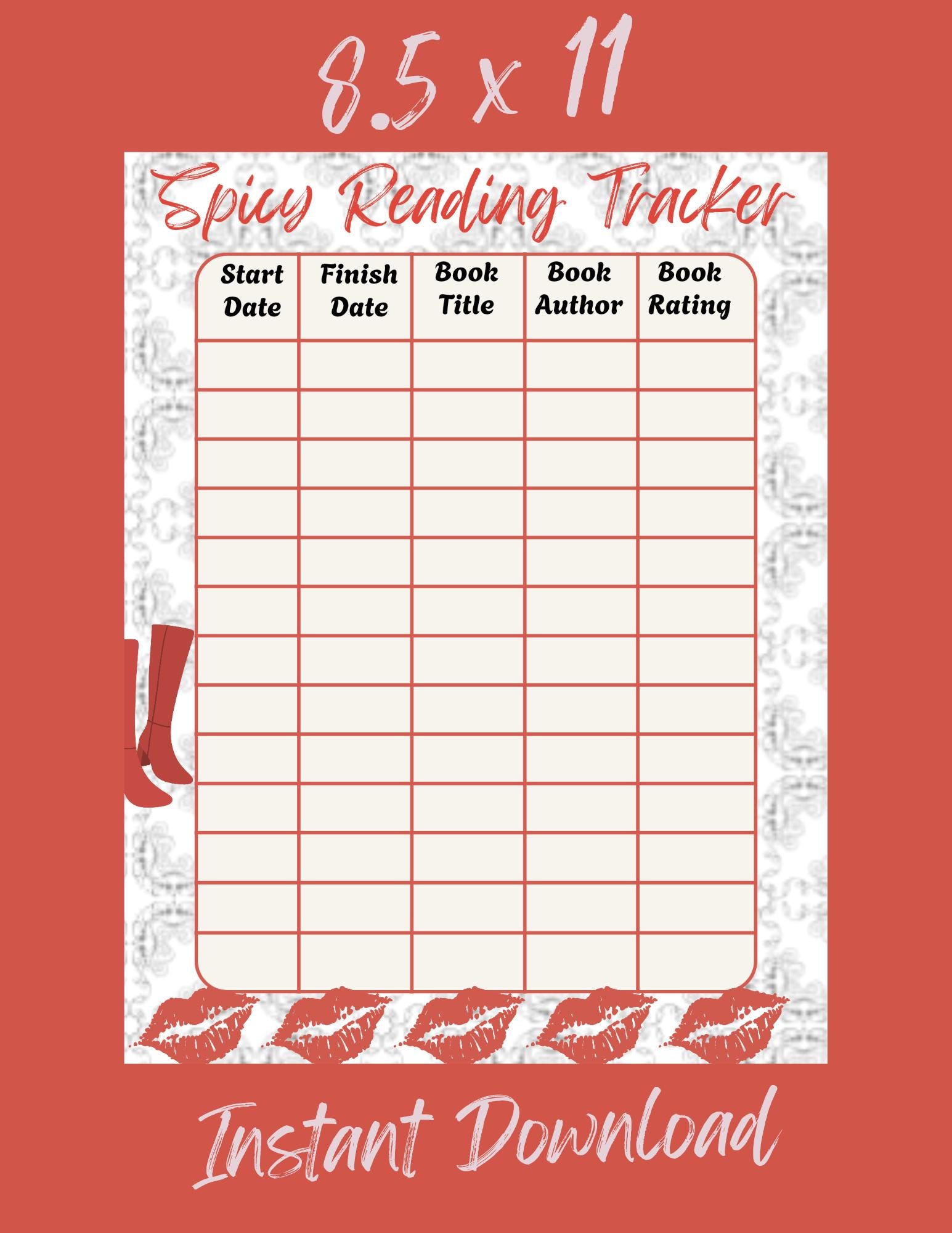 Spicy Reading Tracker Printable | Romance & Dark Romance Book Log ...