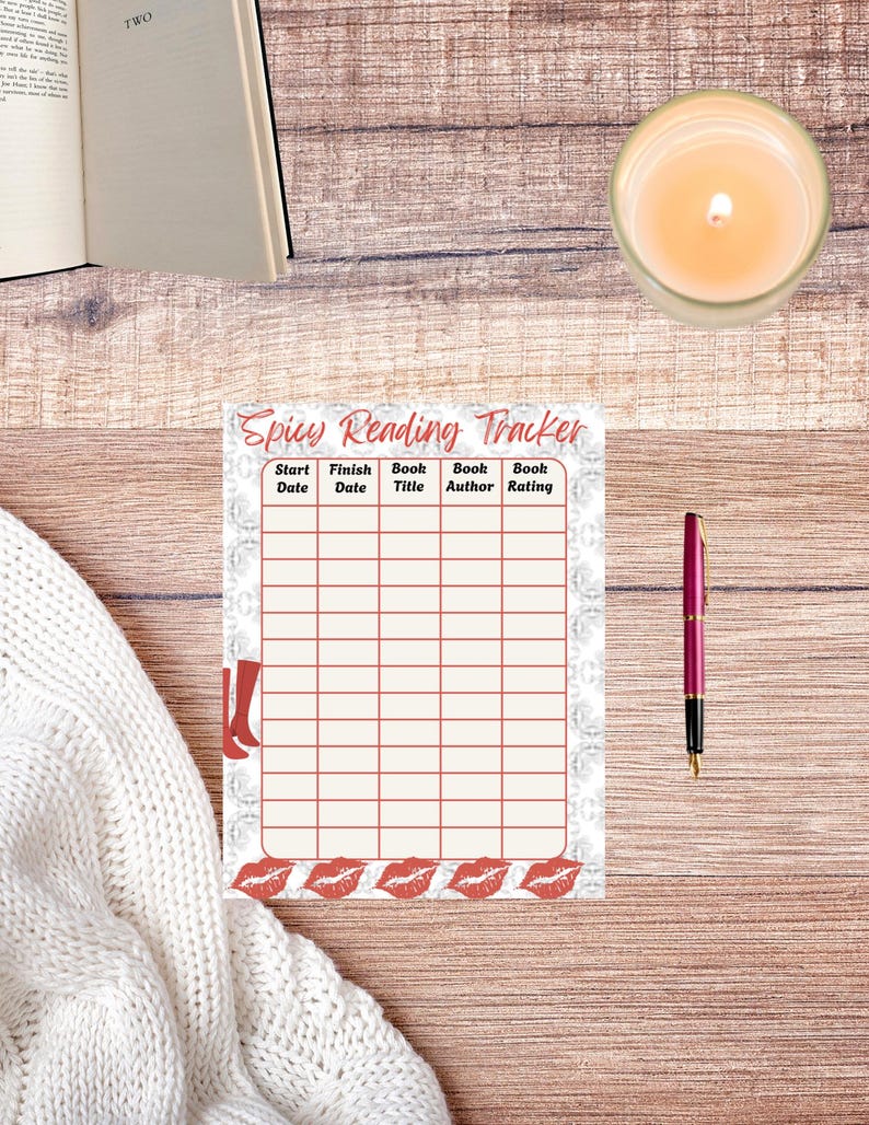 Spicy Reading Tracker Printable | Romance & Dark Romance Book Log ...
