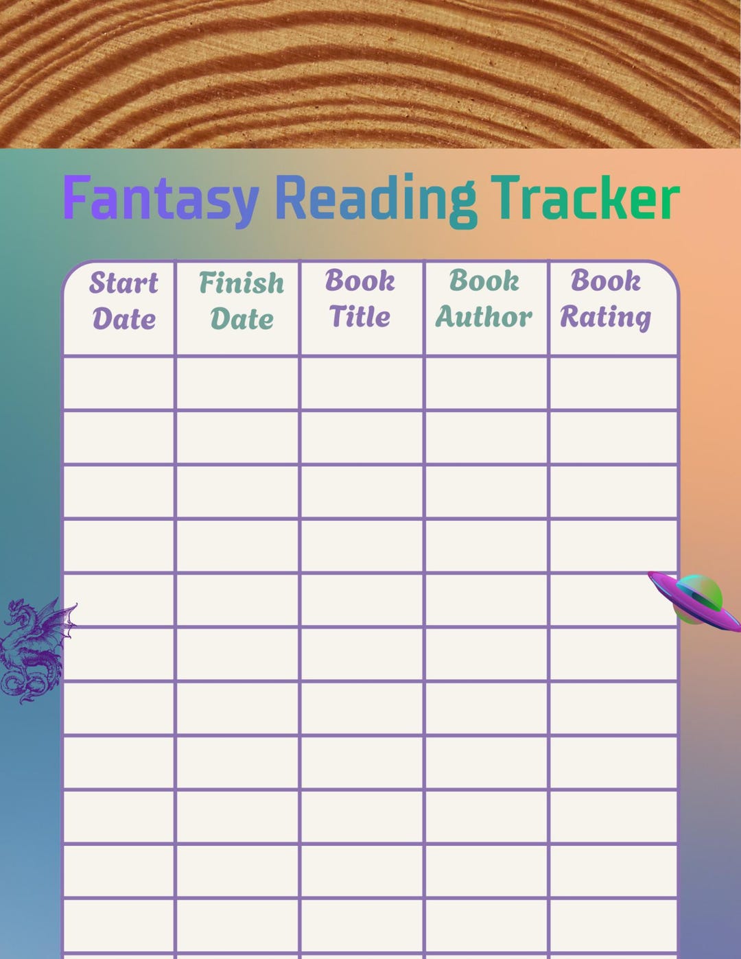 Fantasy Reading Tracker Printable | Magical Book Log With Dragons ...