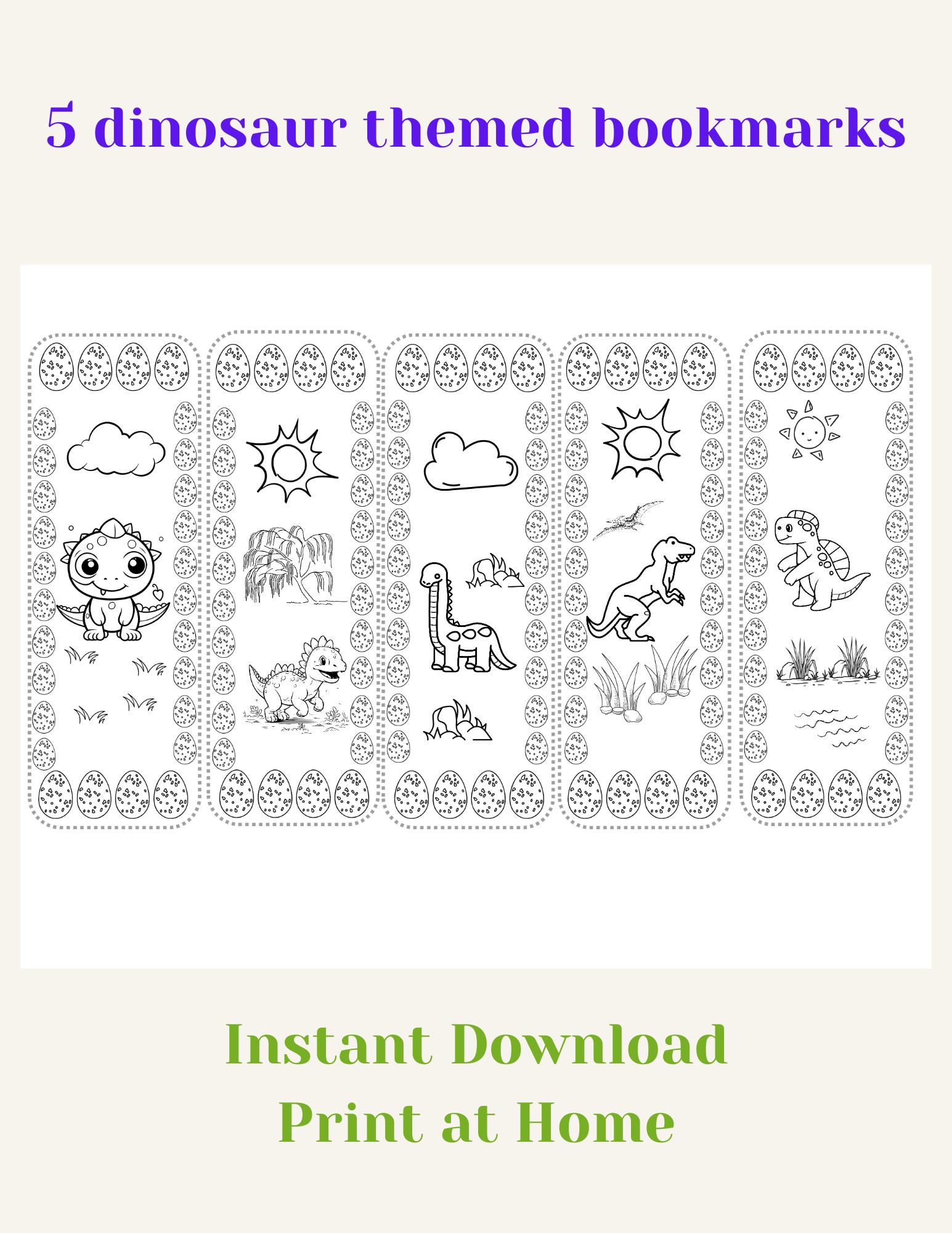 Dinosaur Coloring Bookmarks for Kids – Printable Set of 5 | Pre ...