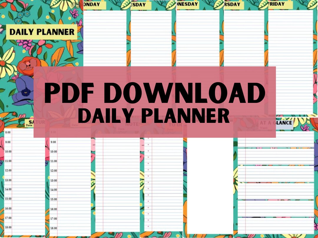 Daily Weekly at A Glance Planner Journal Checklist Guide PDF Digital ...
