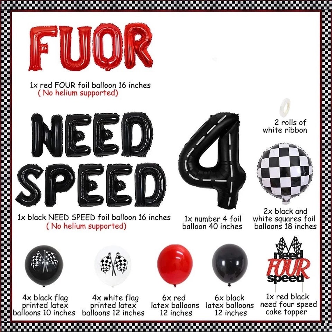 Racing 4th Birthday Party Decorations Need Four Speed Balloon Banner ...
