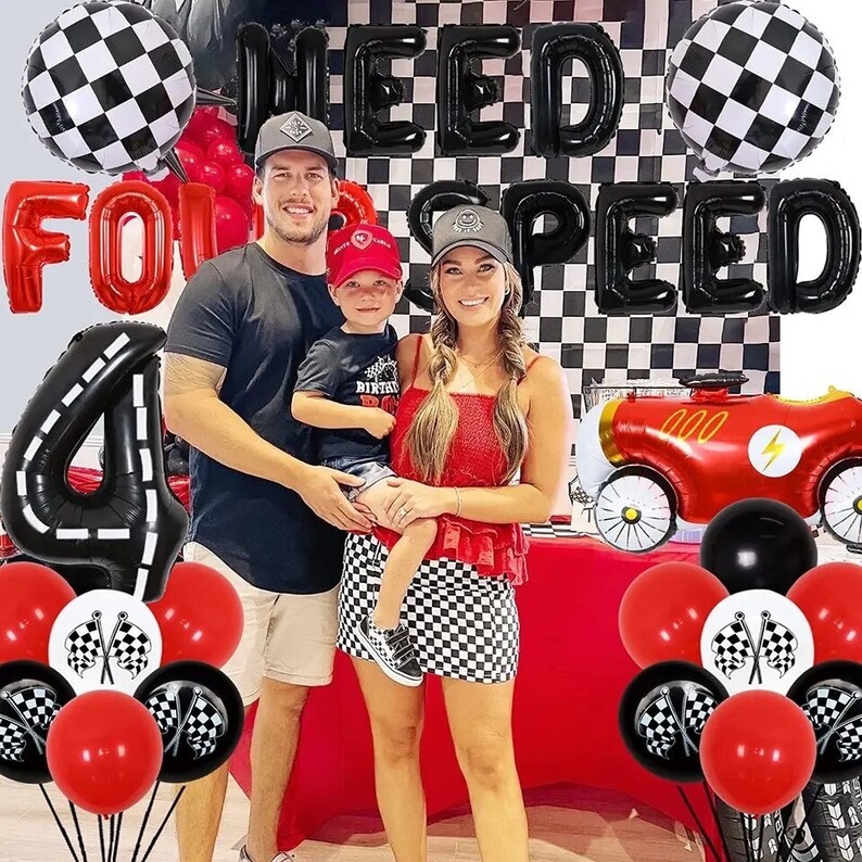 Racing 4th Birthday Party Decorations Need Four Speed Balloon Banner ...