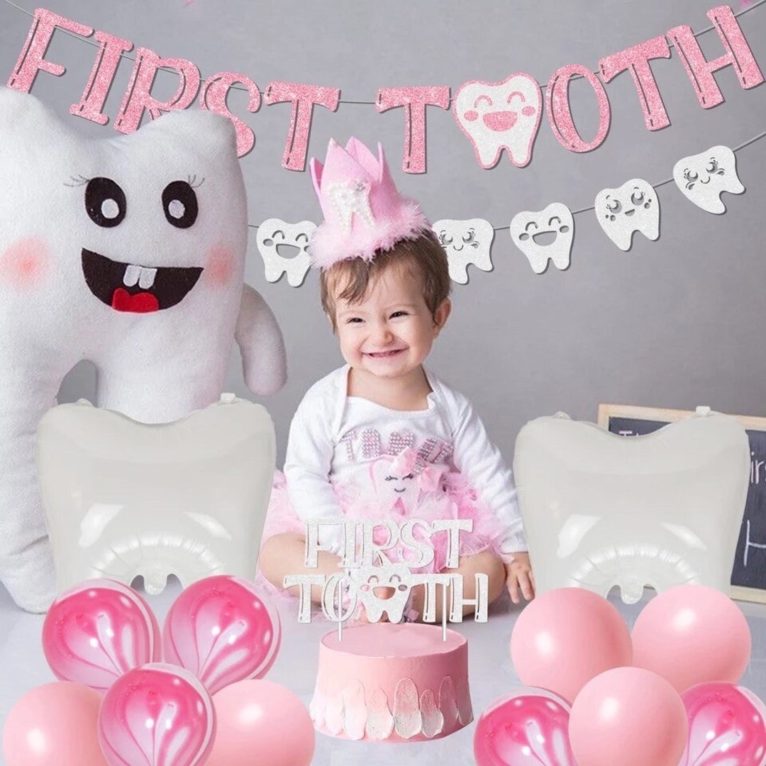 Tooth Theme 1st Birthday Party Decorations for Girls Pink Glitter First ...