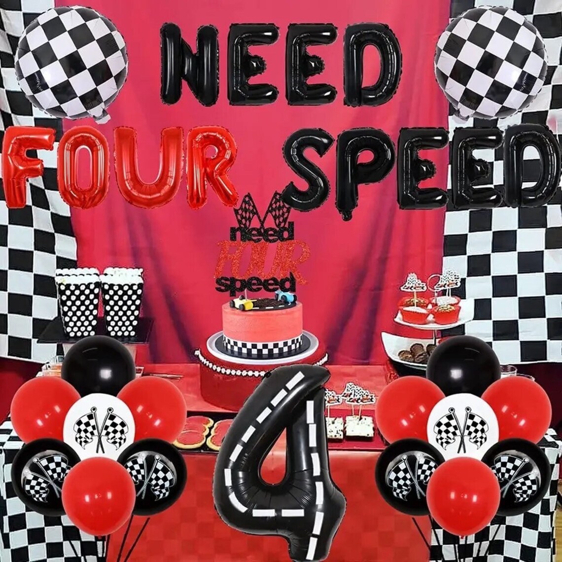 Racing 4th Birthday Party Decorations Need Four Speed Balloon Banner ...