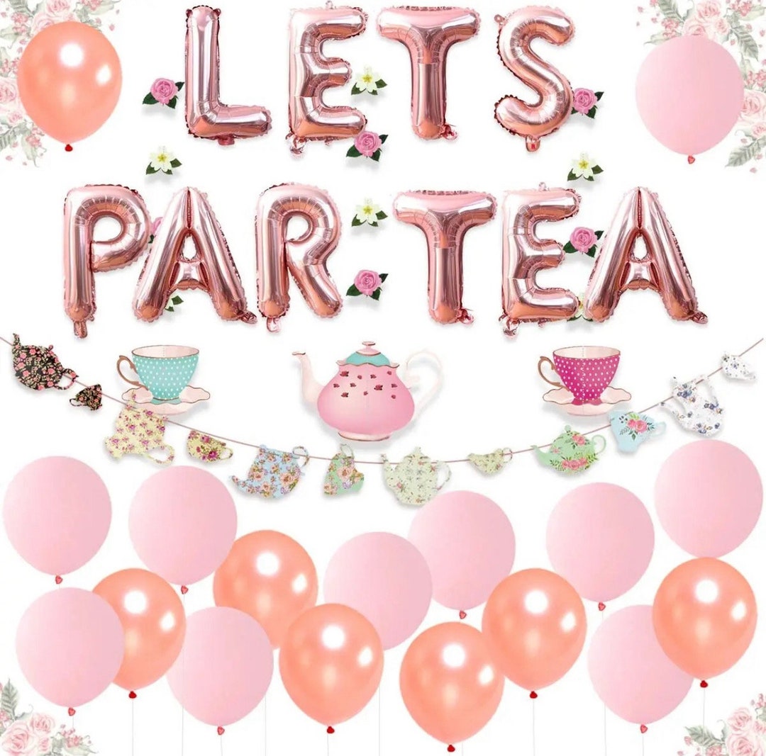 Lets Partea Theme Birthday Balloons for Girls, Floral Tea Party ...