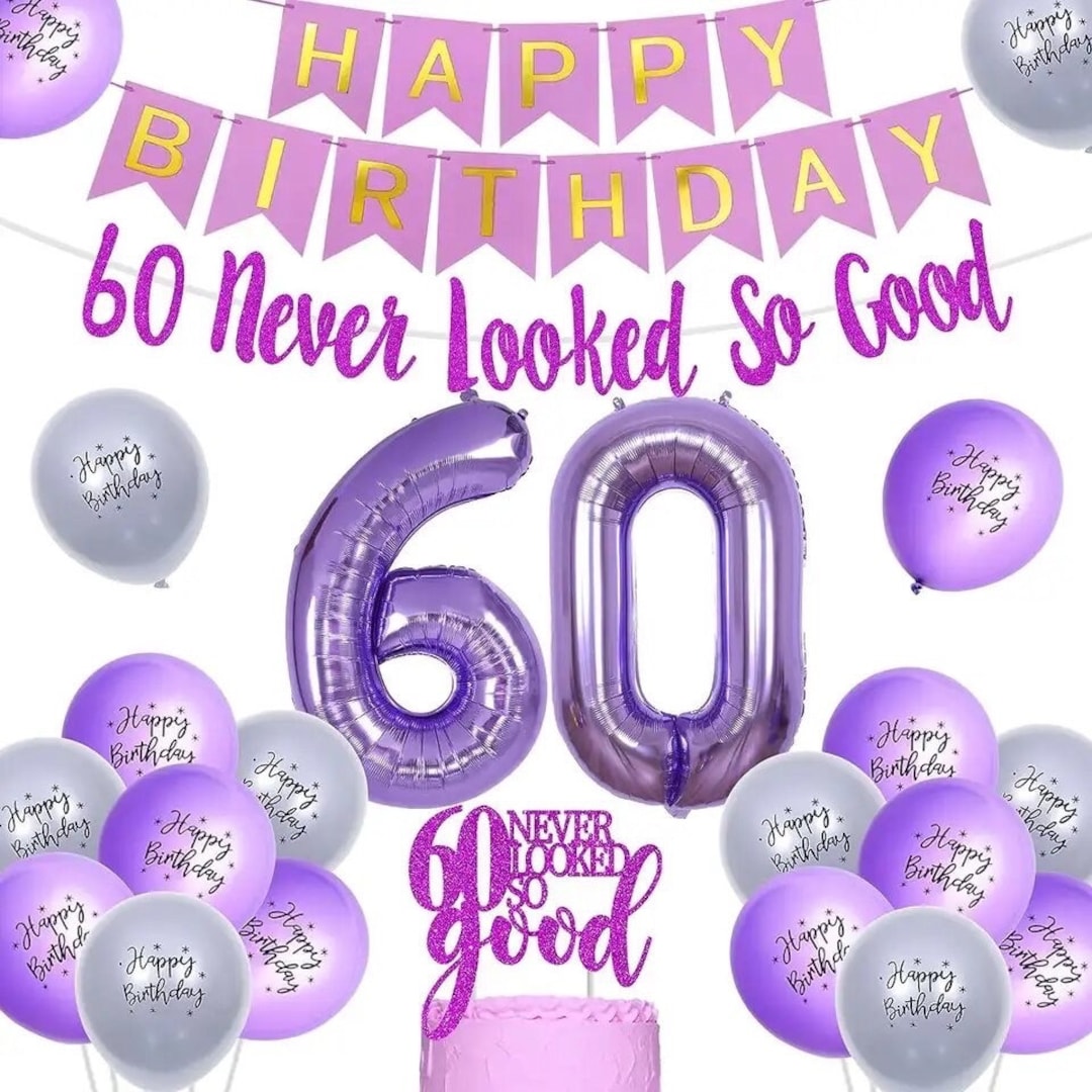 Purple 60th Birthday Decorations for Women 60 Never Looked so Good ...