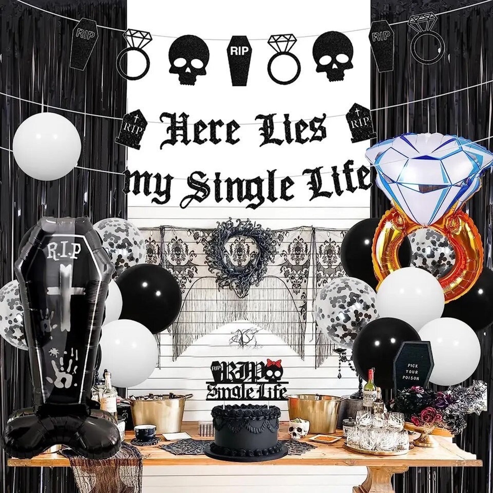Gothic Bachelorette Party Decorations With Black Rip to My Single Life ...