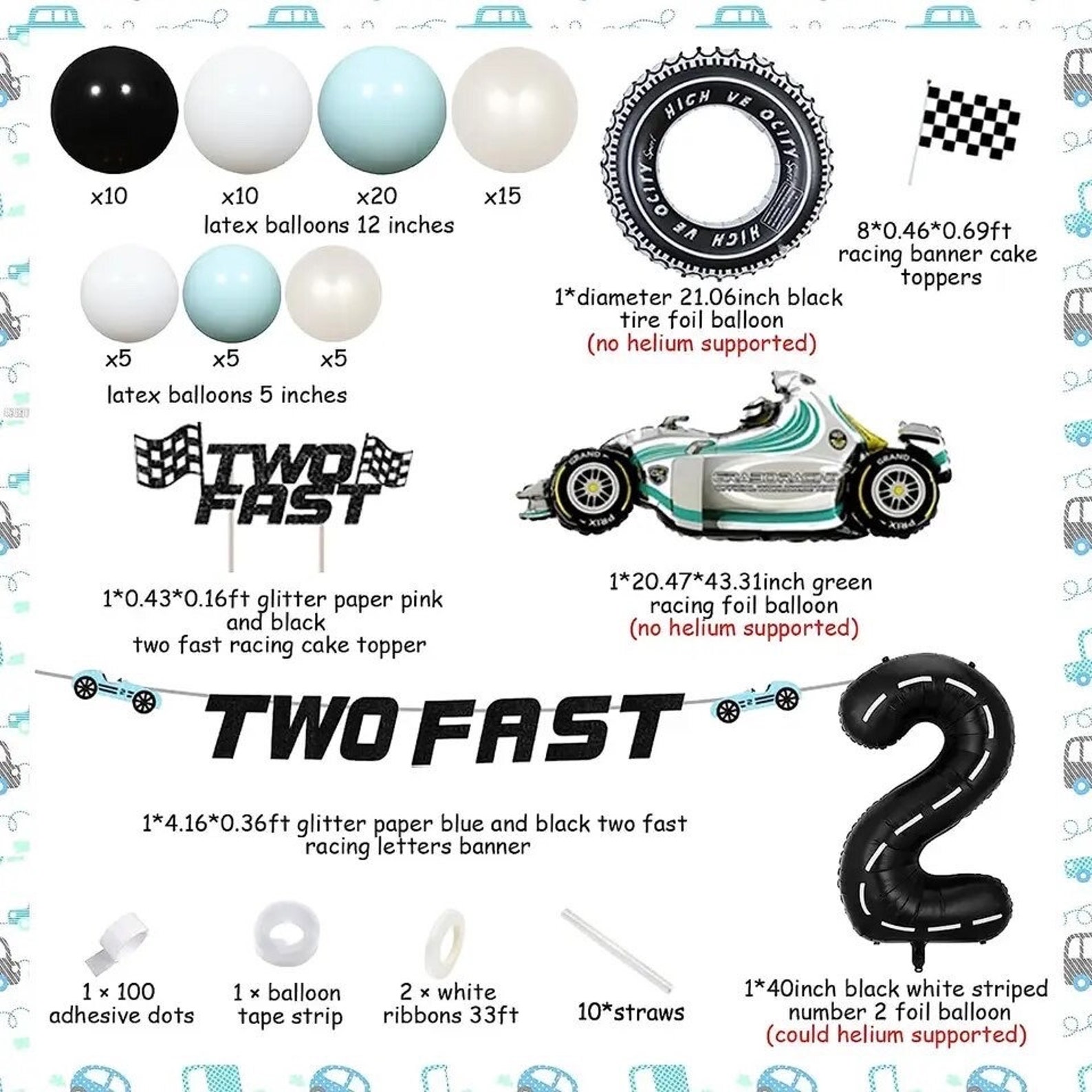 Two Fast Birthday Decorations Vintage Retro Blue Racing Car Themed ...