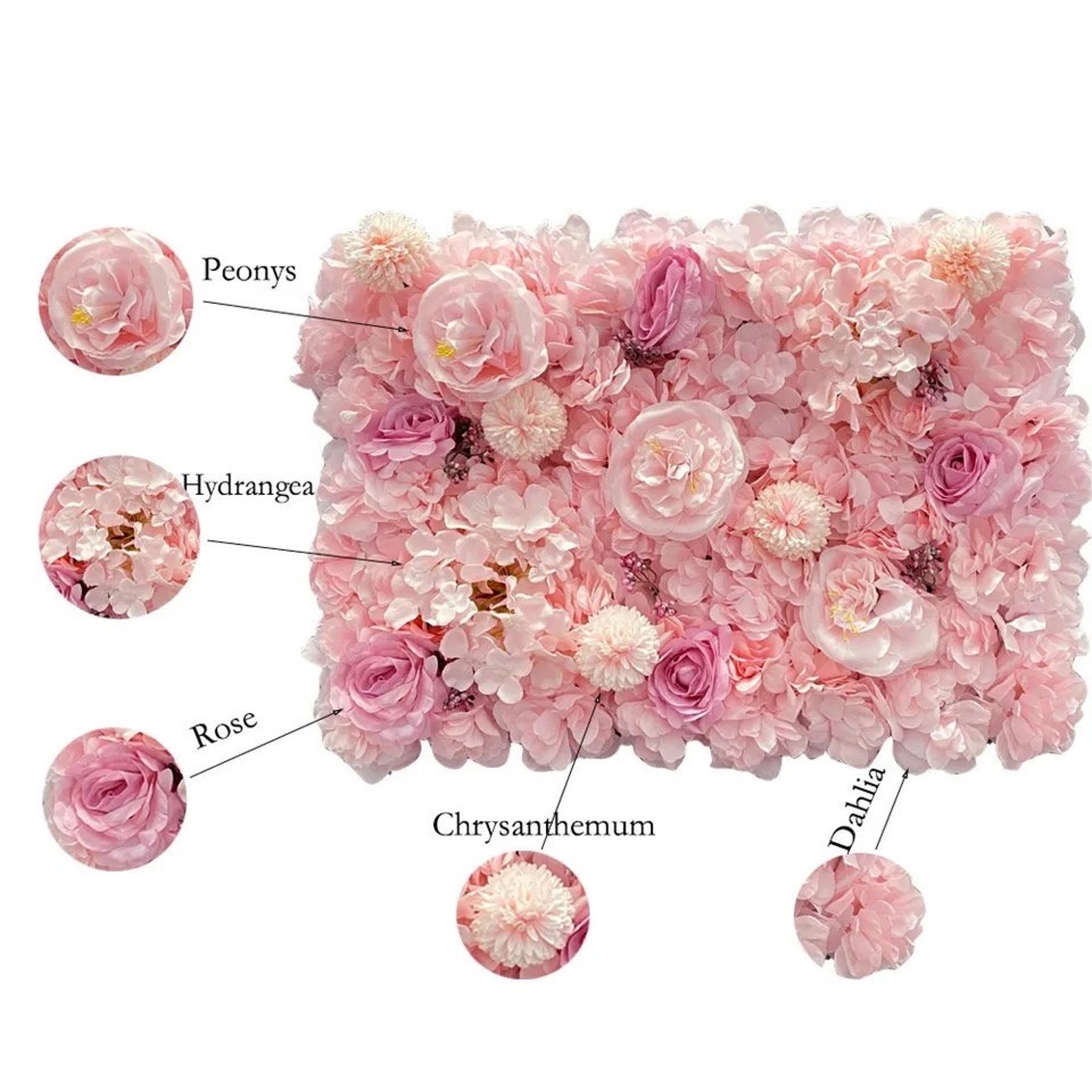 Flower Floral Wall Arrangement: 60cm X 40cm 1pcs Rose Peony Hydrangea ...