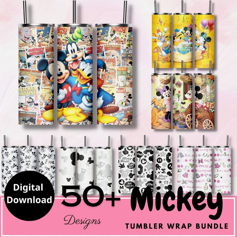 Mickey Mouse Tumbler Wrap Bundle, 20oz Skinny Minnie Tumbler Wrap, 3D ...