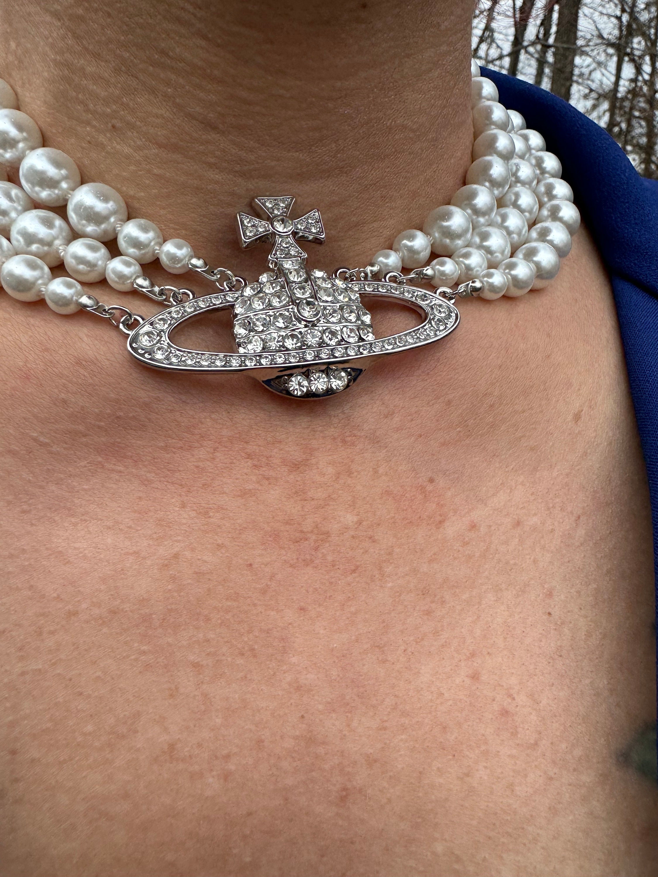 Saturn Space Layered Pearl Necklace for Women Unique Pearl Choker ...