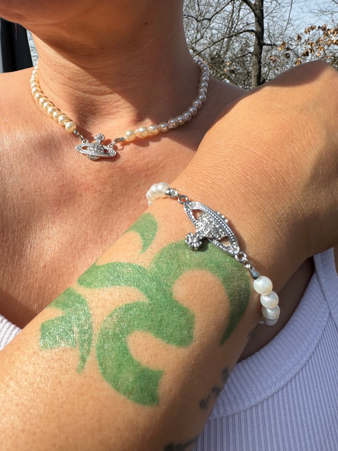 Saturn Space Pearl Necklace Set for Women Unique Pearl Choker Necklace ...