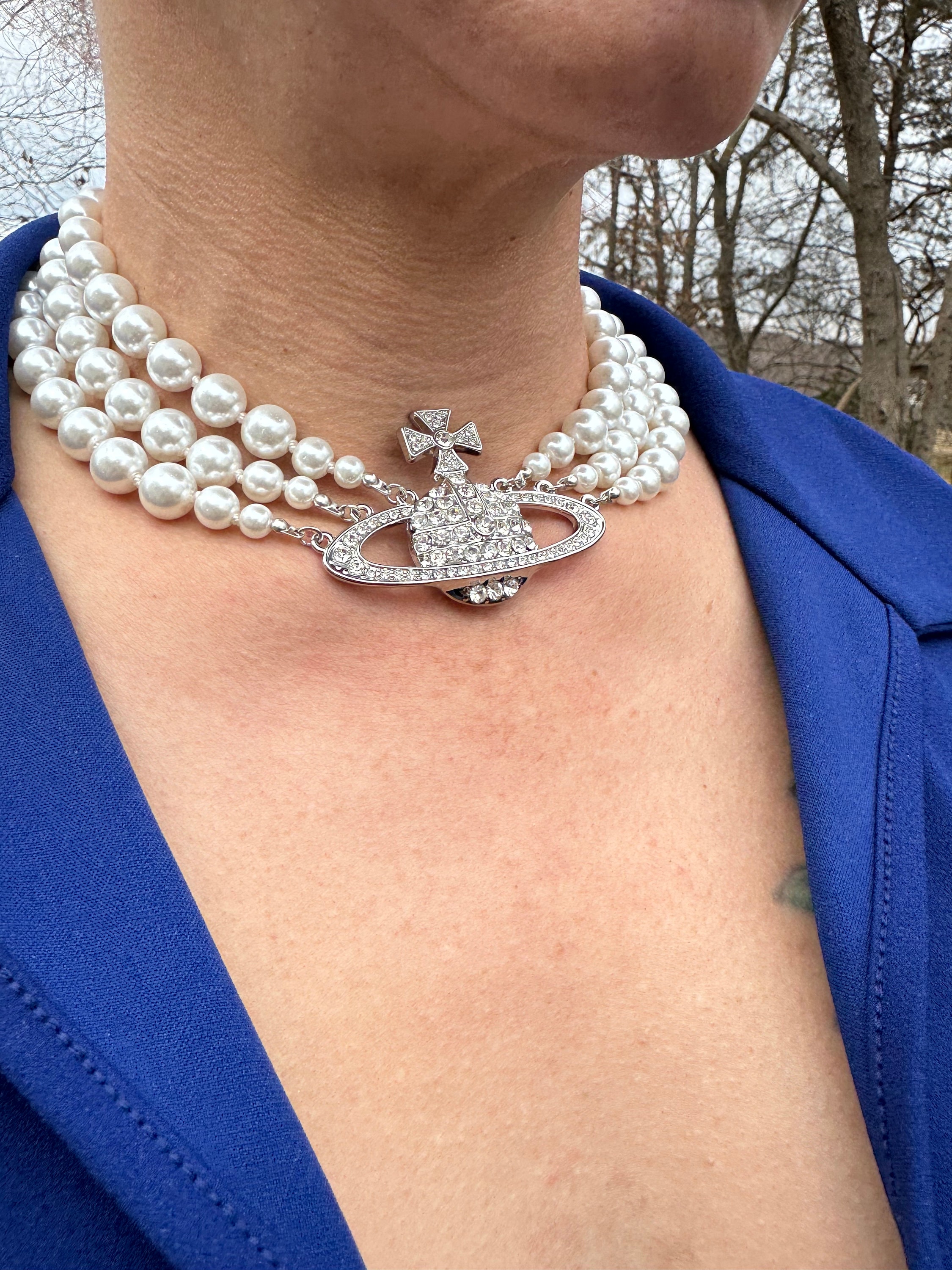 Saturn Space Layered Pearl Necklace for Women Unique Pearl Choker ...