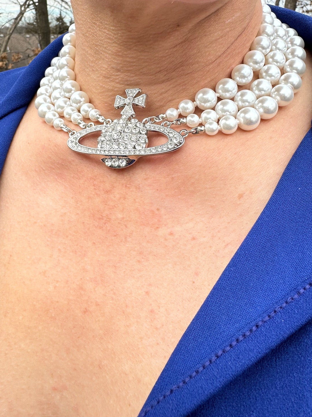 Saturn Space Layered Pearl Necklace for Women Unique Pearl Choker ...