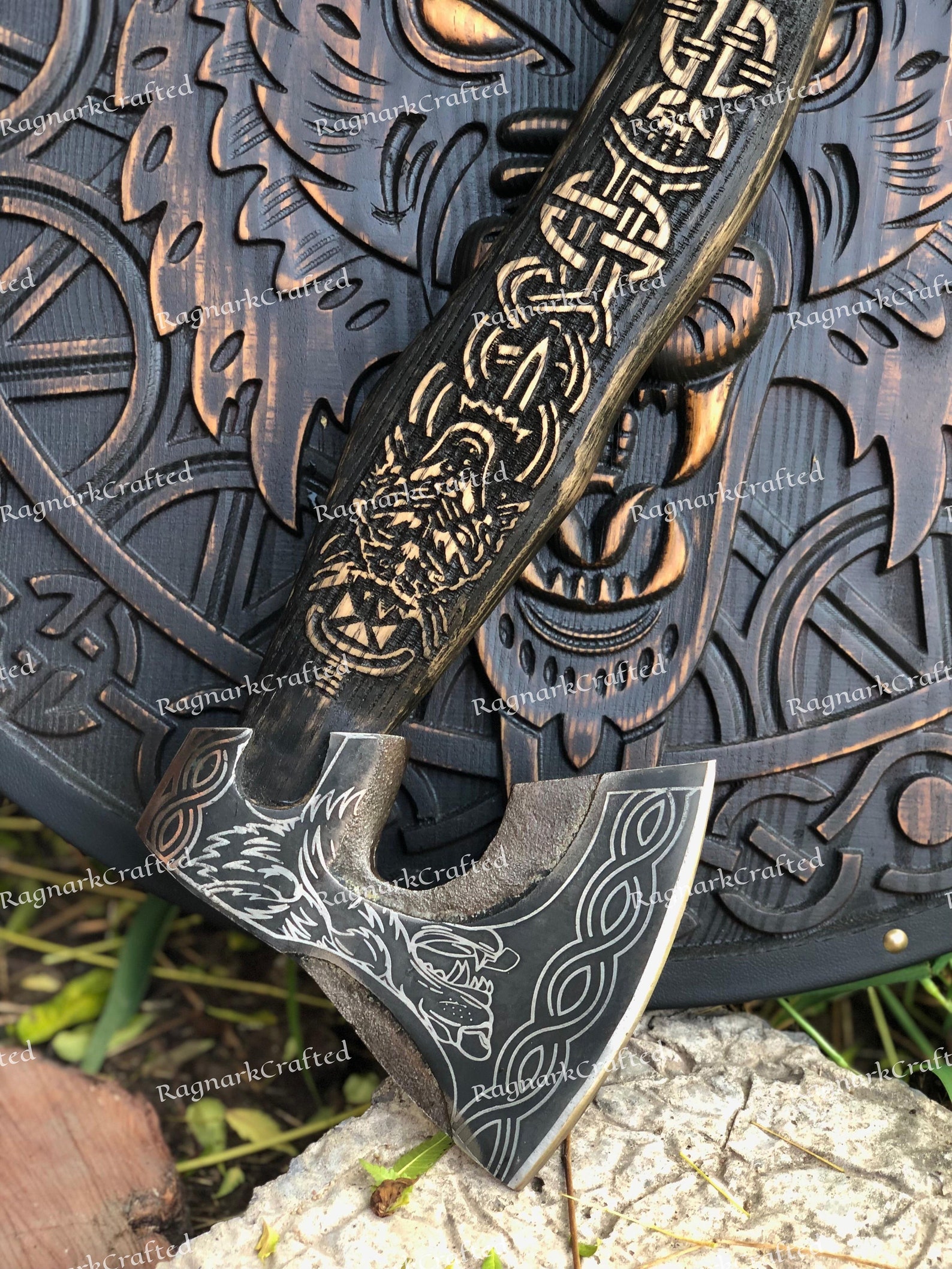 Viking Medieval Shield & Axe Set, Viking Round Shield, Viking Wolf ...