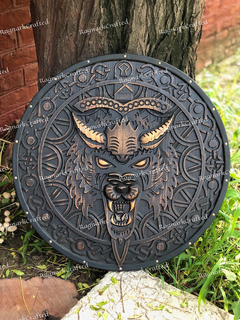 Viking Medieval Shield & Axe Set, Viking Round Shield, Viking Wolf ...