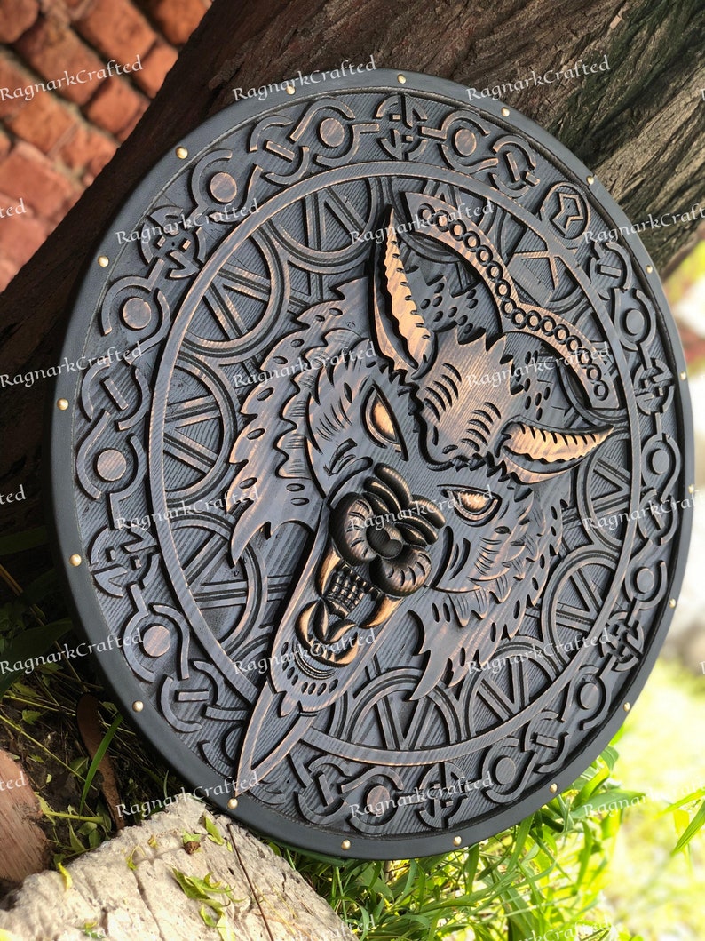 Viking Medieval Shield & Axe Set, Viking Round Shield, Viking Wolf ...