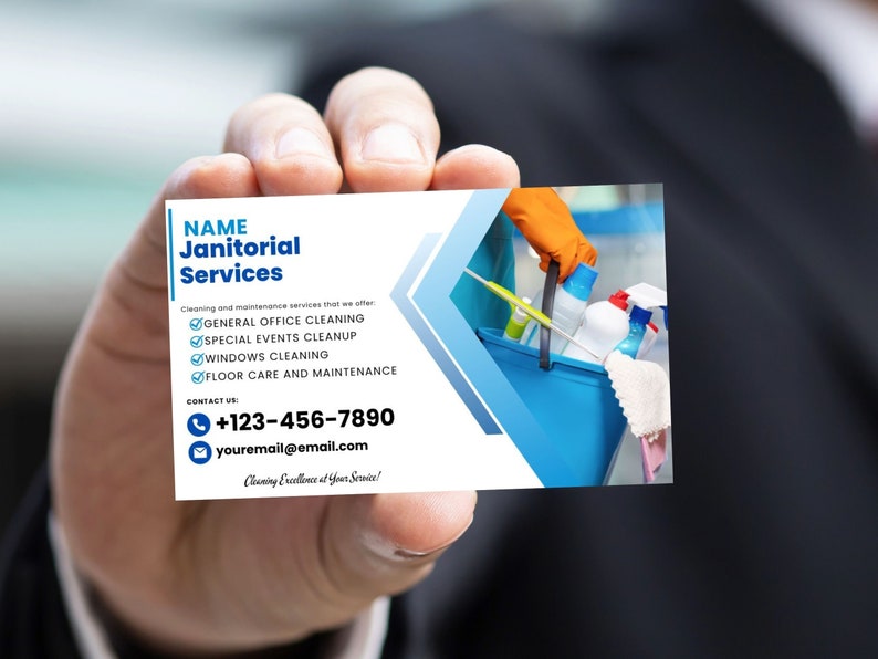 Janitorial Service Business Cards, Janitorial Service Template, DIY ...