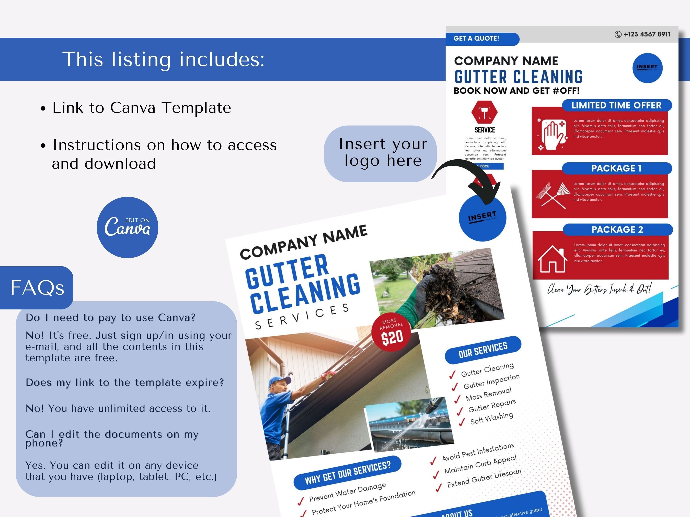 Editable Gutter Cleaning Flyer, Canva Gutter Cleaning Service Flyer ...