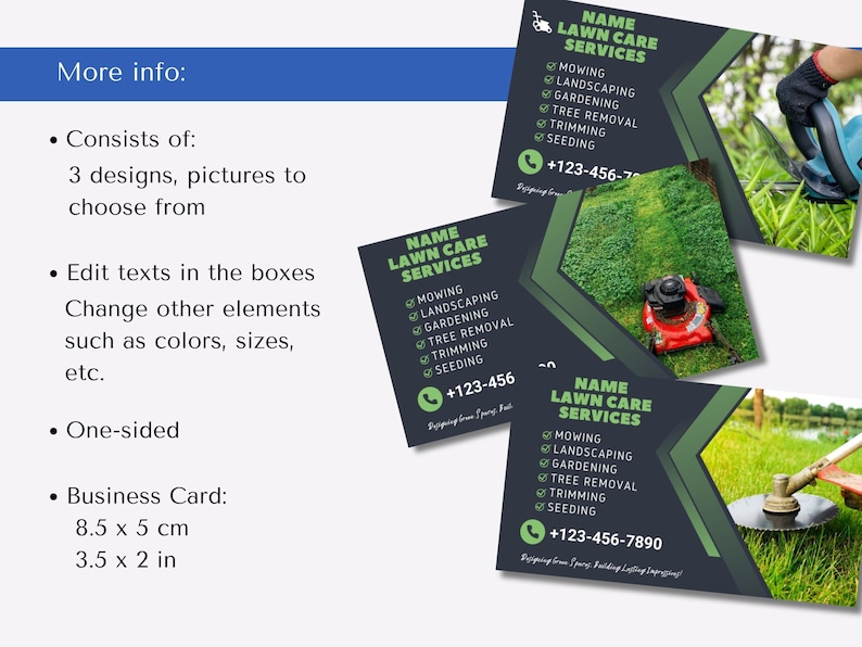 Lawn Care Service Business Cards, DIY Canva Template Design, Lawn ...