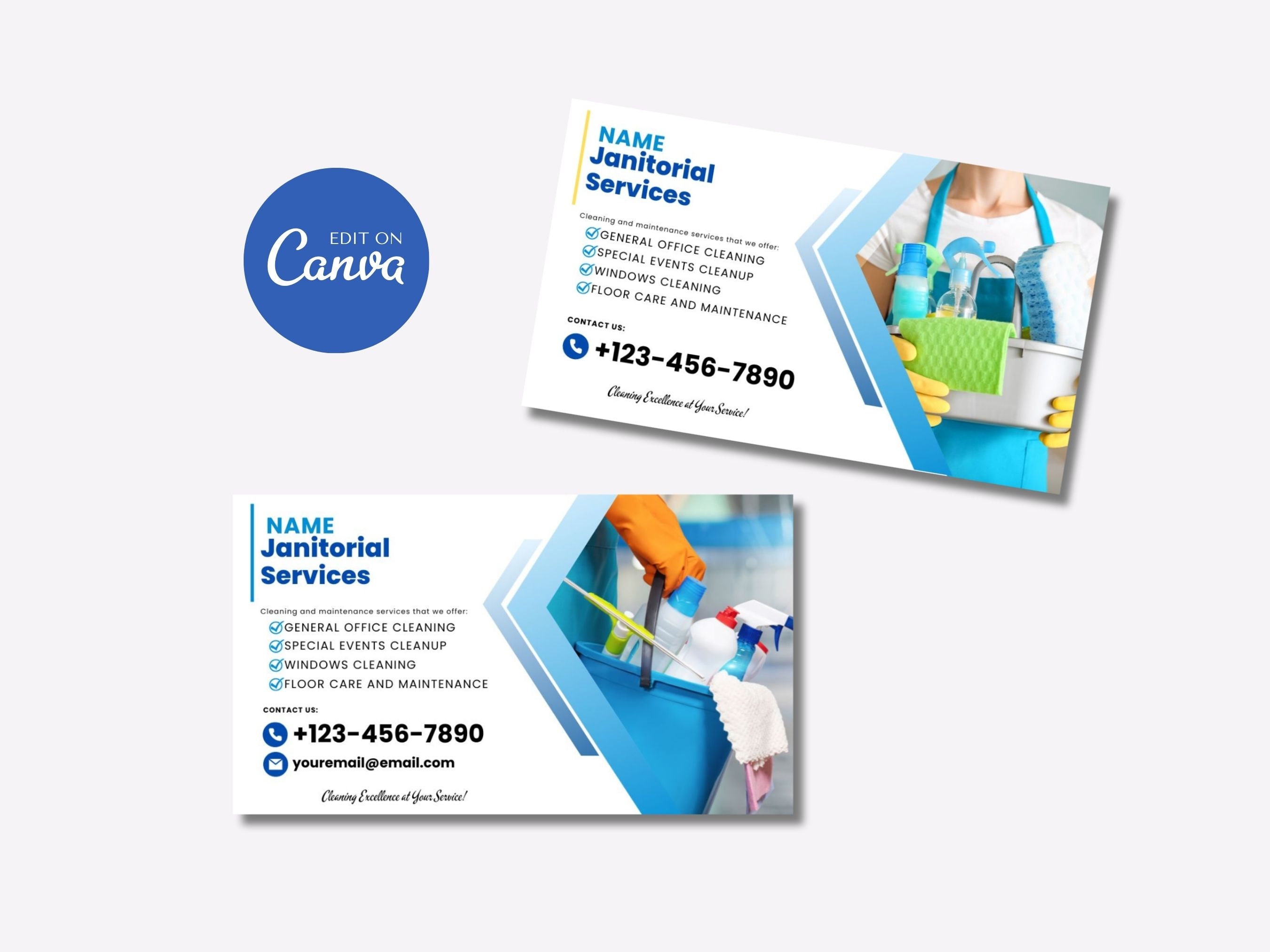 Janitorial Service Business Cards, Janitorial Service Template, DIY ...