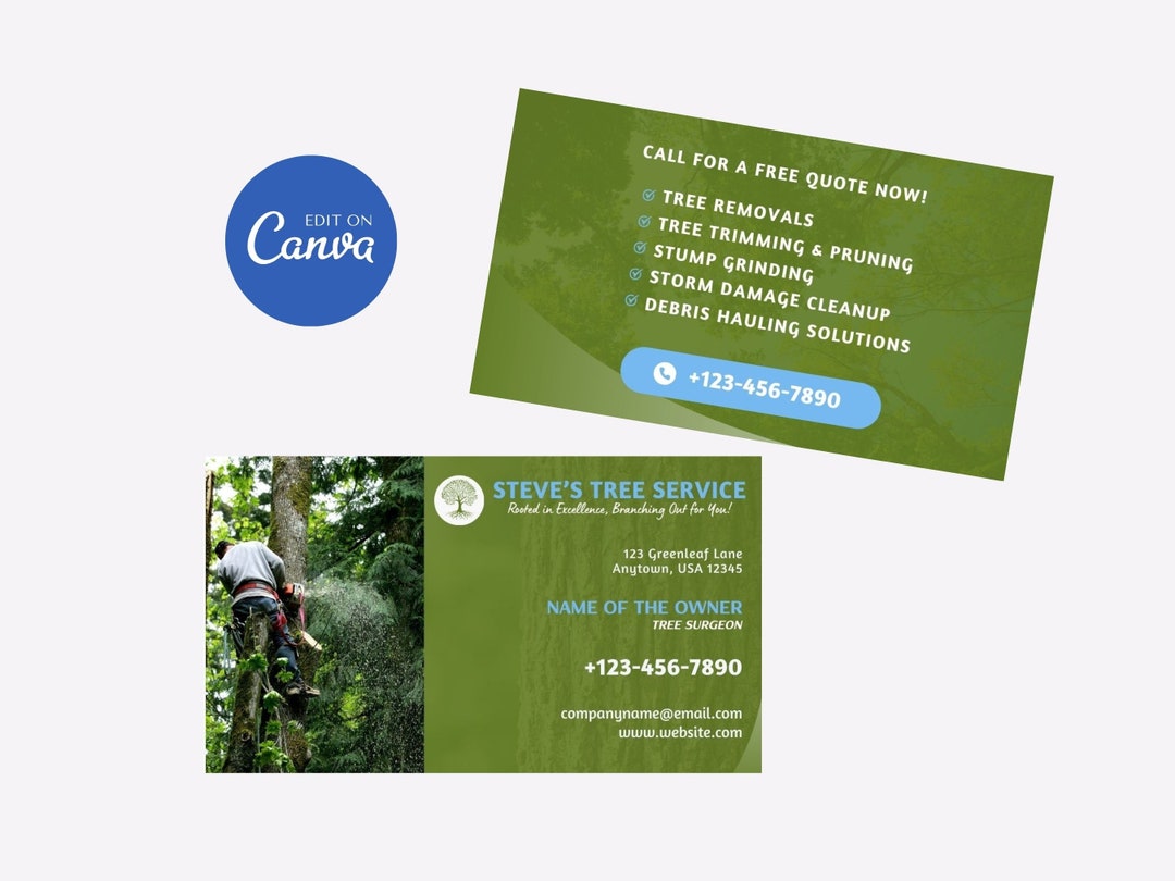 Tree Services Business Cards, Tree Stomping Template, DIY Business Card ...