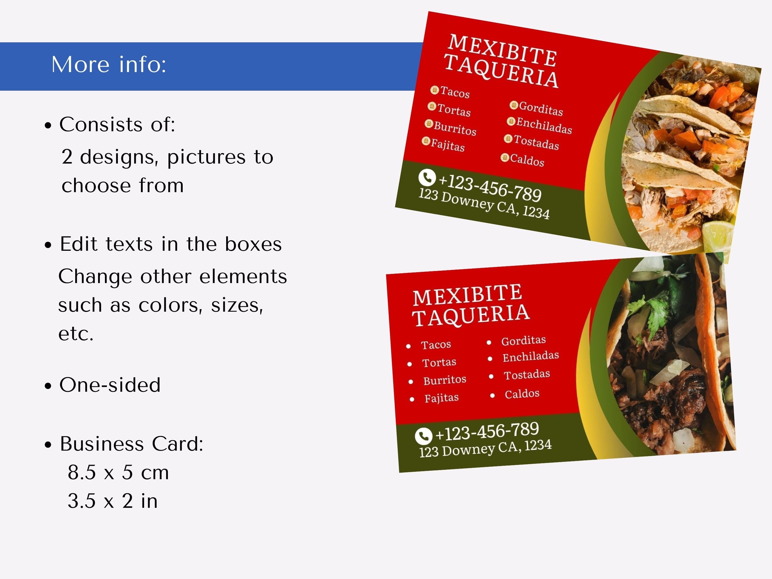 Taqueria Business Card Template Taco Business Card Mexican - Etsy