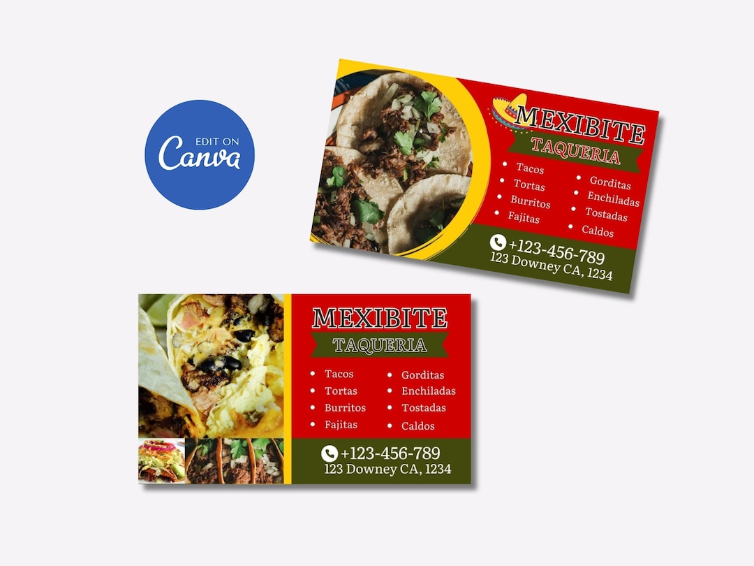 Taqueria Business Card Template, Modern Taco Business Card, Mexican ...