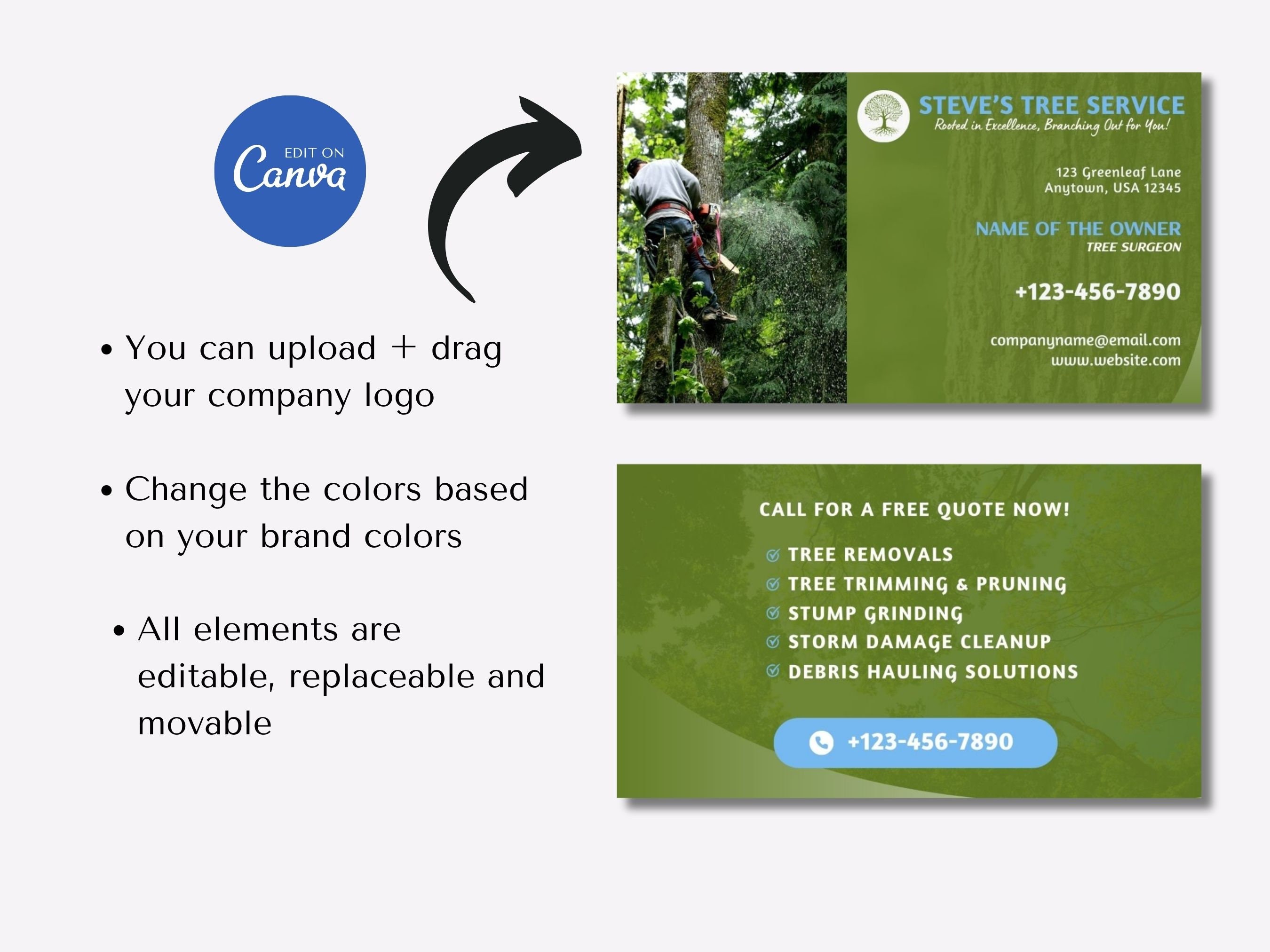 Tree Services Business Cards, Tree Stomping Template, DIY Business Card ...