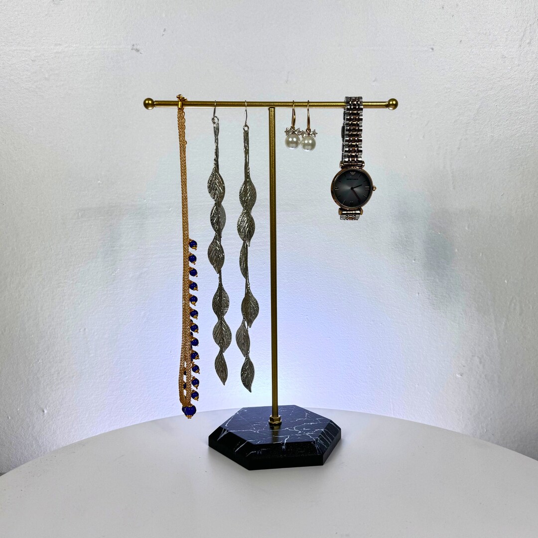 Gold Jewellery Stand With Black Marble Pattern Wooden Stand - Etsy
