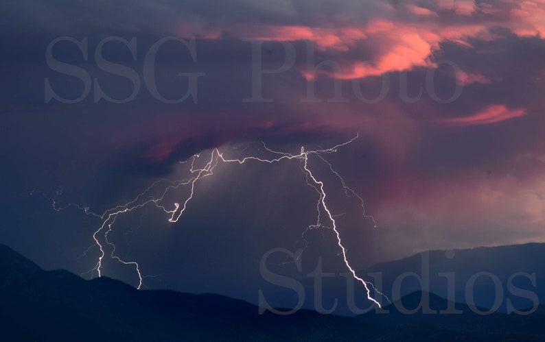 Pink Clouds and Lightning Photograph, *digital Download*, Original ...