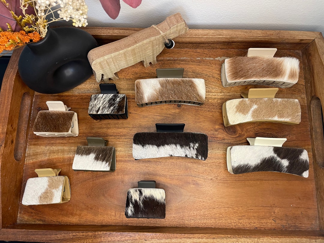 Genuine Hair on Hide Cowhide Claw Clip | Western Claw Clip | Cowhide ...