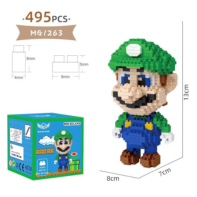 Super Mario Building Bricks Blocks Figures Luigi Yoshi Mario - Etsy