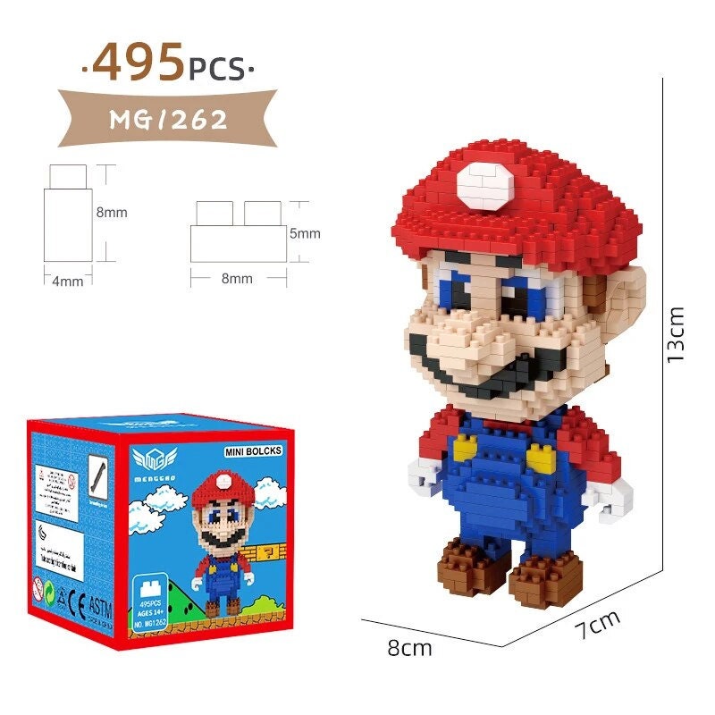 Super Mario Building Bricks Blocks Figures Luigi Yoshi Mario - Etsy