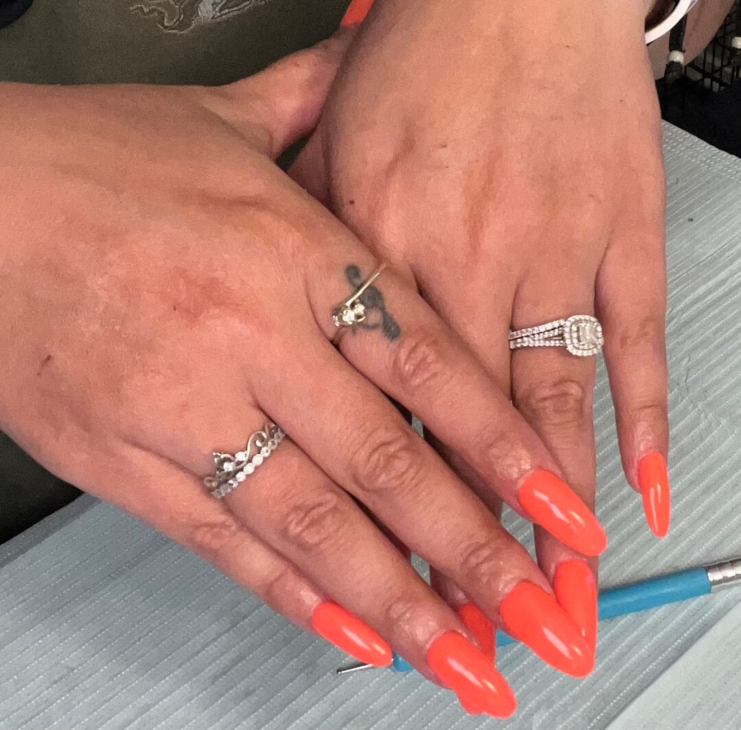 Neon Orange Medium Almond Shape Press Ons - Etsy