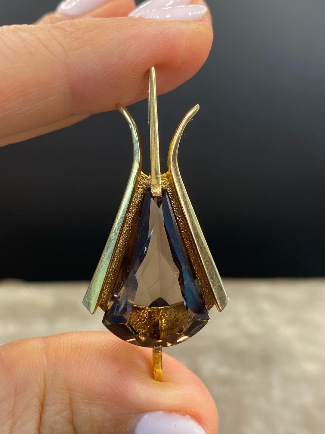 Vintage MCM 10K Yellow Gold and Smokey Quartz Modernist Pendant SIFFARI ...
