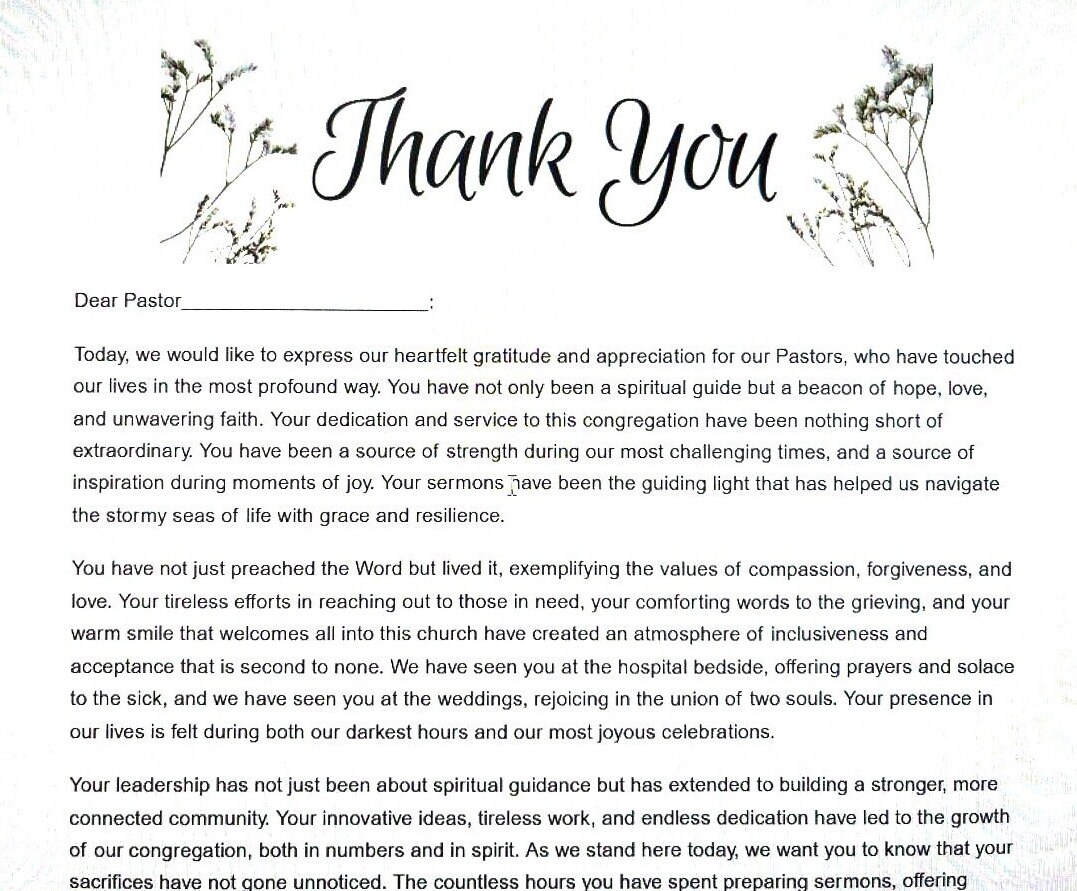 Best Seller Pastor Appreciation Letter Clergy Love Congregation Pastor ...