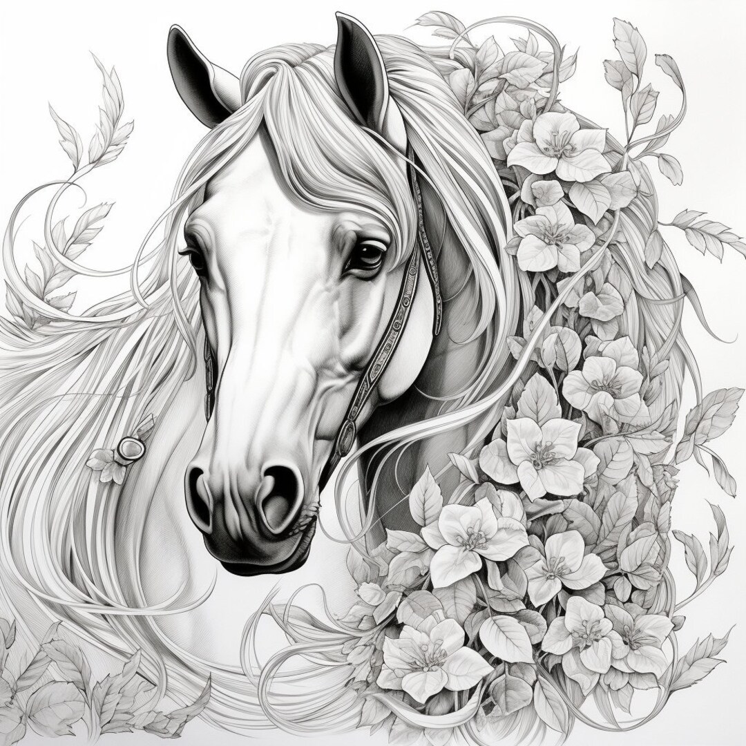 Majestic Horses Coloring Book: 40 Stress-relief Pages (PDF Download) - Etsy