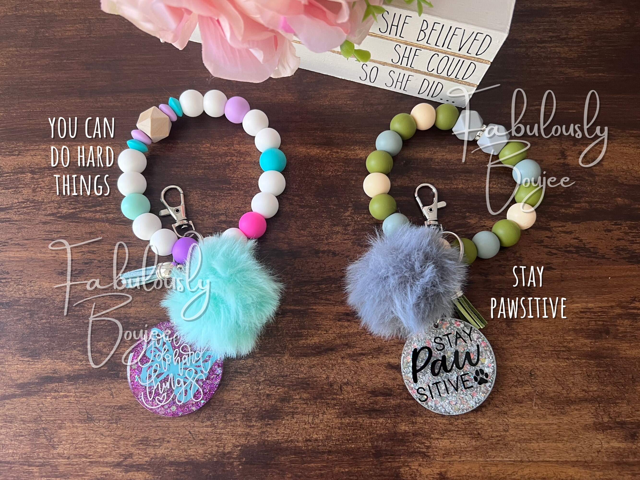 Silicone Wristlet Keychain, Silicone Beads, Acrylic Charm, Vinyl Decal ...