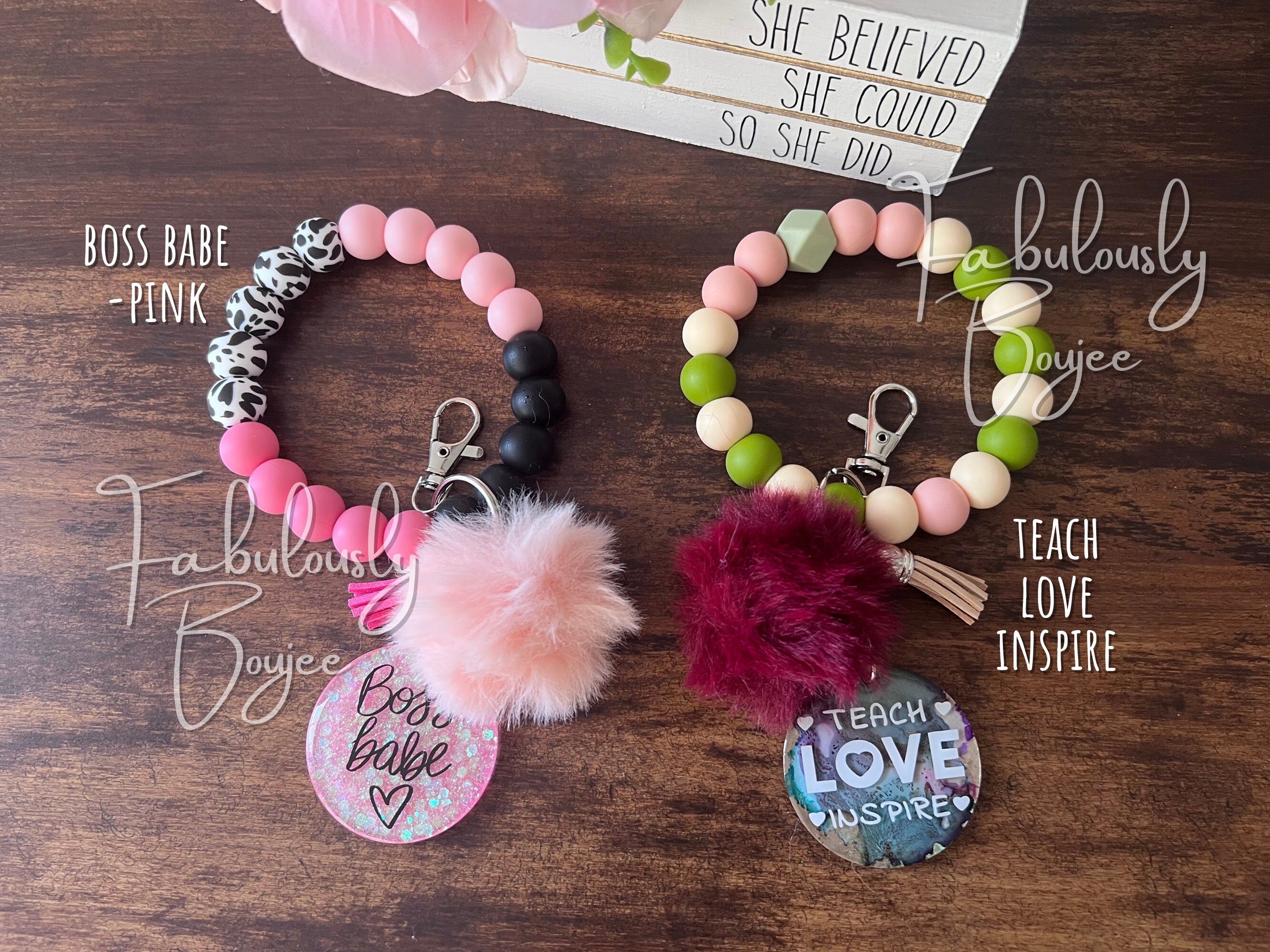 Silicone Wristlet Keychain, Silicone Beads, Acrylic Charm, Vinyl Decal ...
