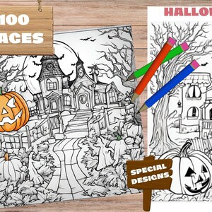 100 Pages Printable Halloween Coloring Page - PDF - Etsy