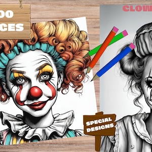 100 Pages Printable Clown Coloring Page - PDF Custom Drawing - Etsy