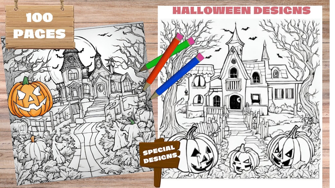 100 Pages Printable Halloween Coloring Page - PDF - Etsy