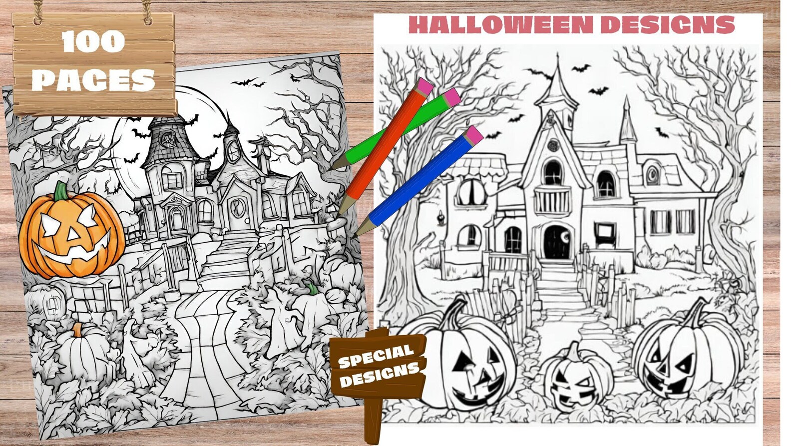 100 Pages Printable Halloween Coloring Page - PDF - Etsy